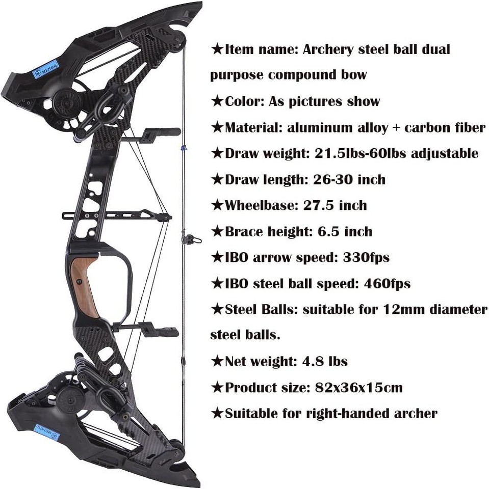 Compound Bow Set Steel Ball Arrows Hunting 21.5lbs-60lbs Dual-use ...