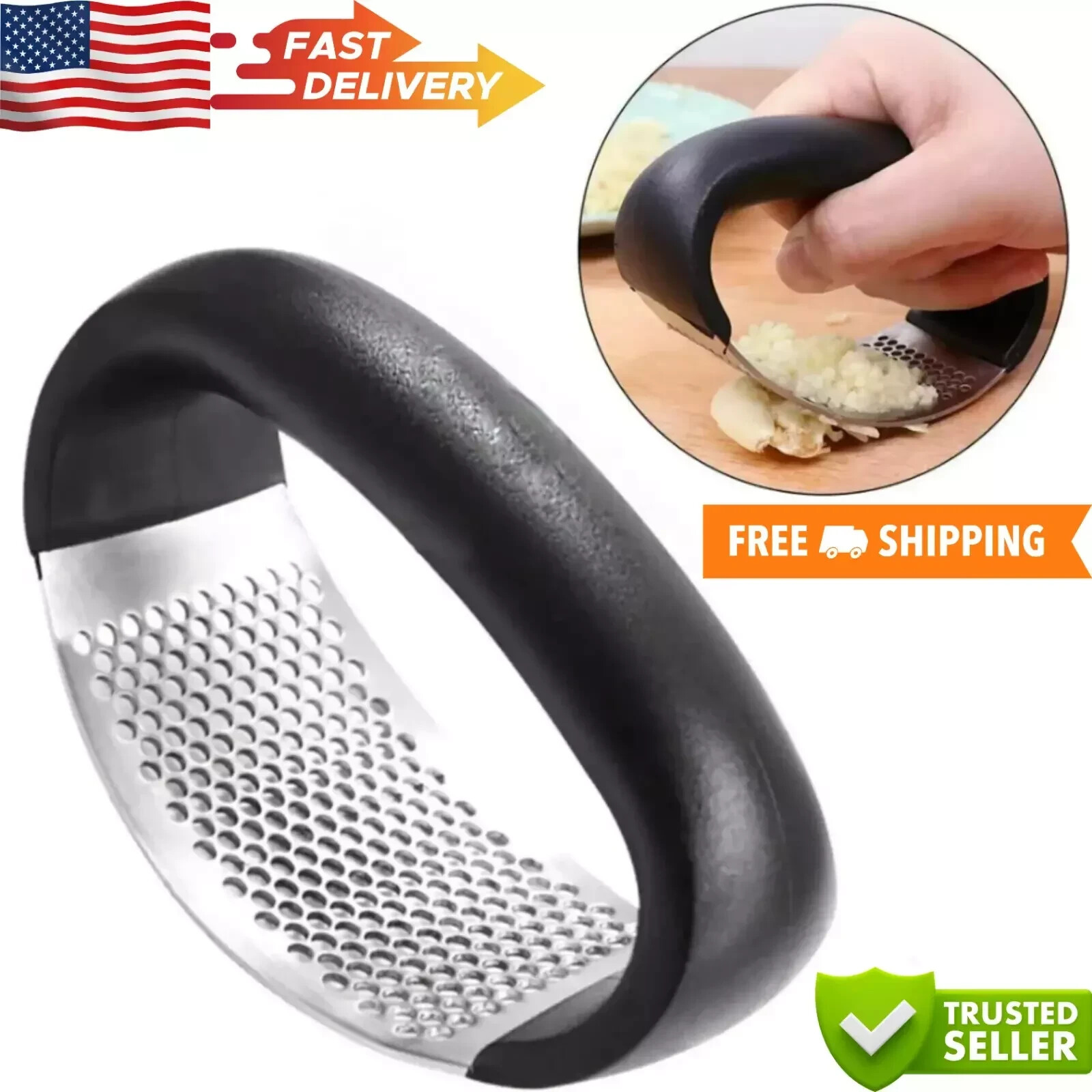 Garlic Press Stainless Steel Crusher Mincer Chopper Peeler Squeeze ...