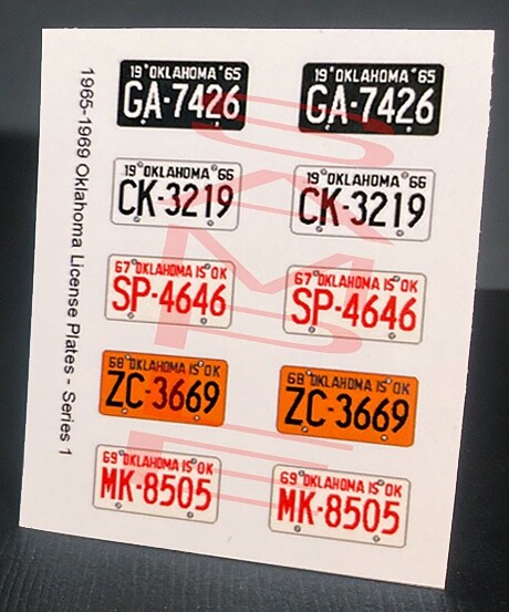 1965 - 1969 OKLAHOMA miniature LICENSE PLATES for 1/25 scale MODEL CARS ...