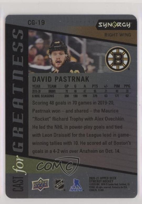 2020-21 Upper Deck Synergy Cast for Greatness Purple David Pastrnak #CG ...