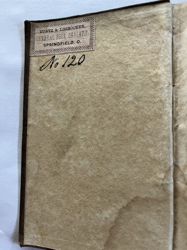 Springfield Ohio Oh 1840's Kurtz & Limbooker General Book Dealers ...
