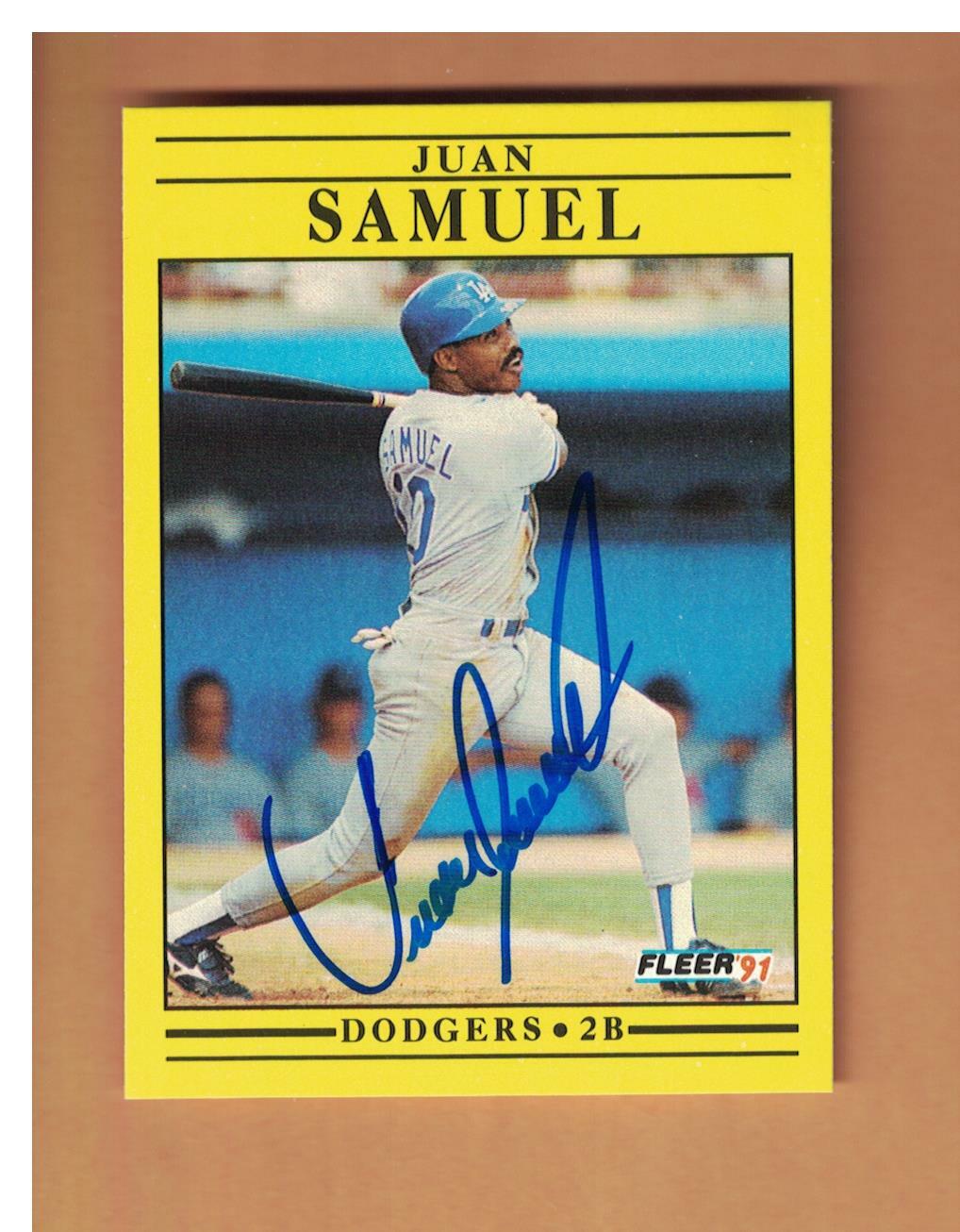 Juan Samuel AUTOGRAPHED 1991 FLEER BASEBALL CARD SIGNED LOS ANGELES ...