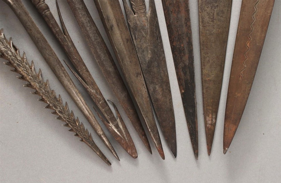 Antique African Hand Wrought Forged Iron Barbed Spear Throwing Hunting ...