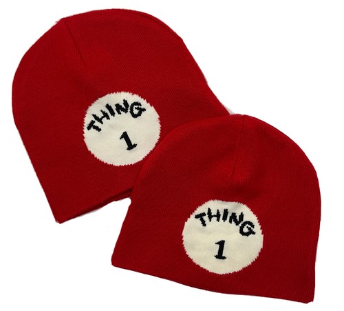 Universal studios Thing 1 2 Beanie Hat Cap Knit Red Reversible Set Of 2 ...