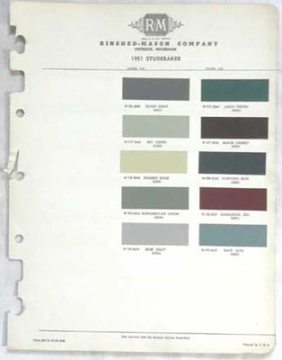 1951 STUDEBAKER R-M COLOR PAINT CHIP CHART ALL MODELS ORIGINAL | eBay