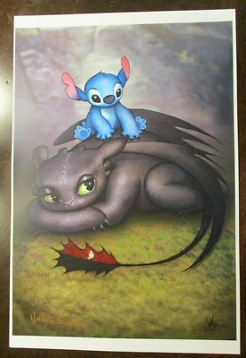 NATHAN SZERDY SIGNED 12X18 ART PRINT STITCH & TOOTHLESS HOW TO TRAIN ...