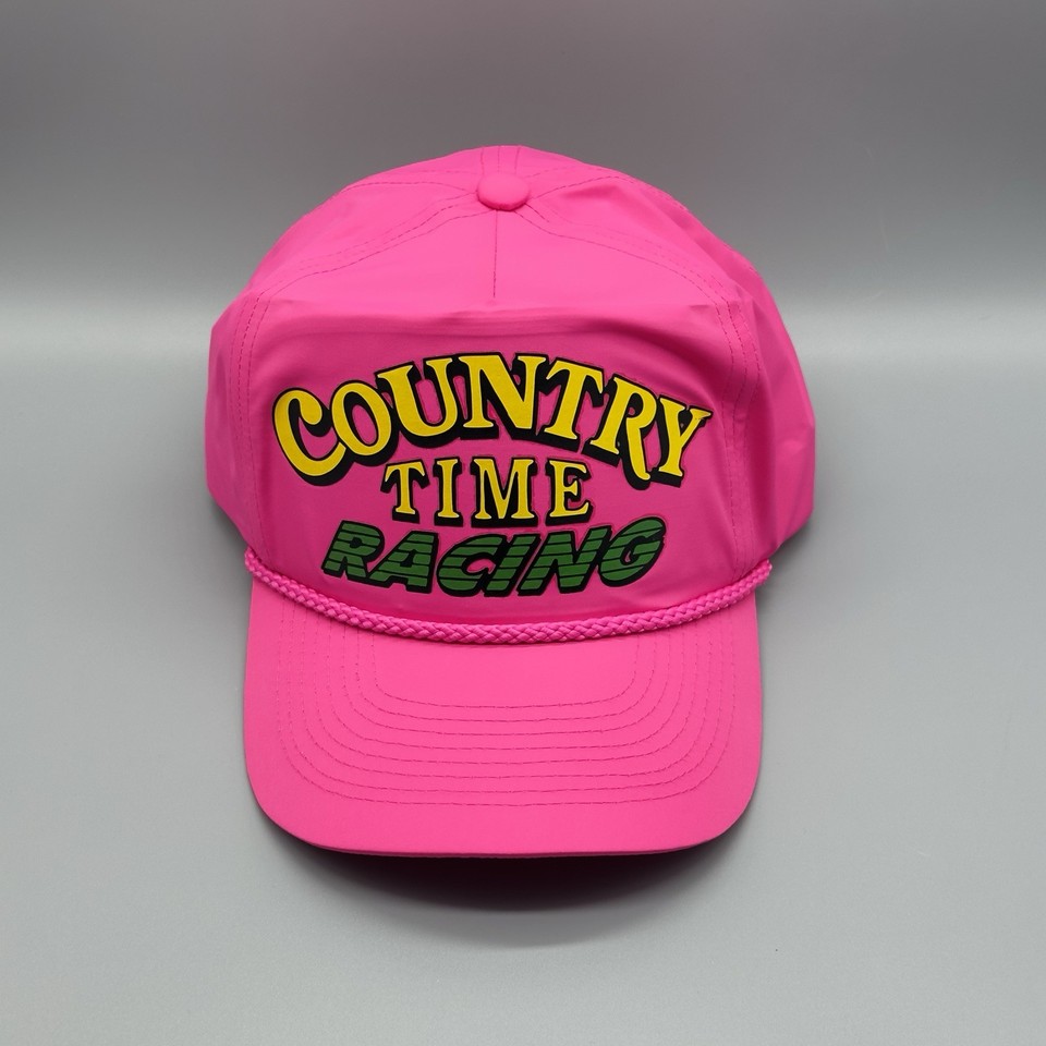 Country Time Racing Hat Vintage Neon Pink Trucker Rope Cap 80s NASCAR ...