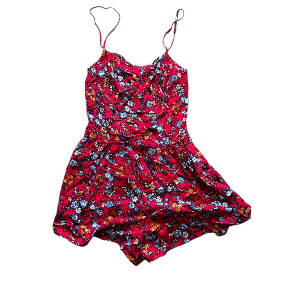 Xhilaration Red Floral Spaghetti Strap Romper XS Twee Style | eBay