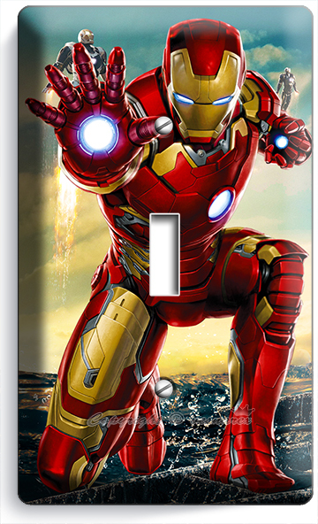 IRONMAN SUPERHERO LIGHT SWITCH OUTLET WALL PLATE COVER BOYS BEDROOM ...