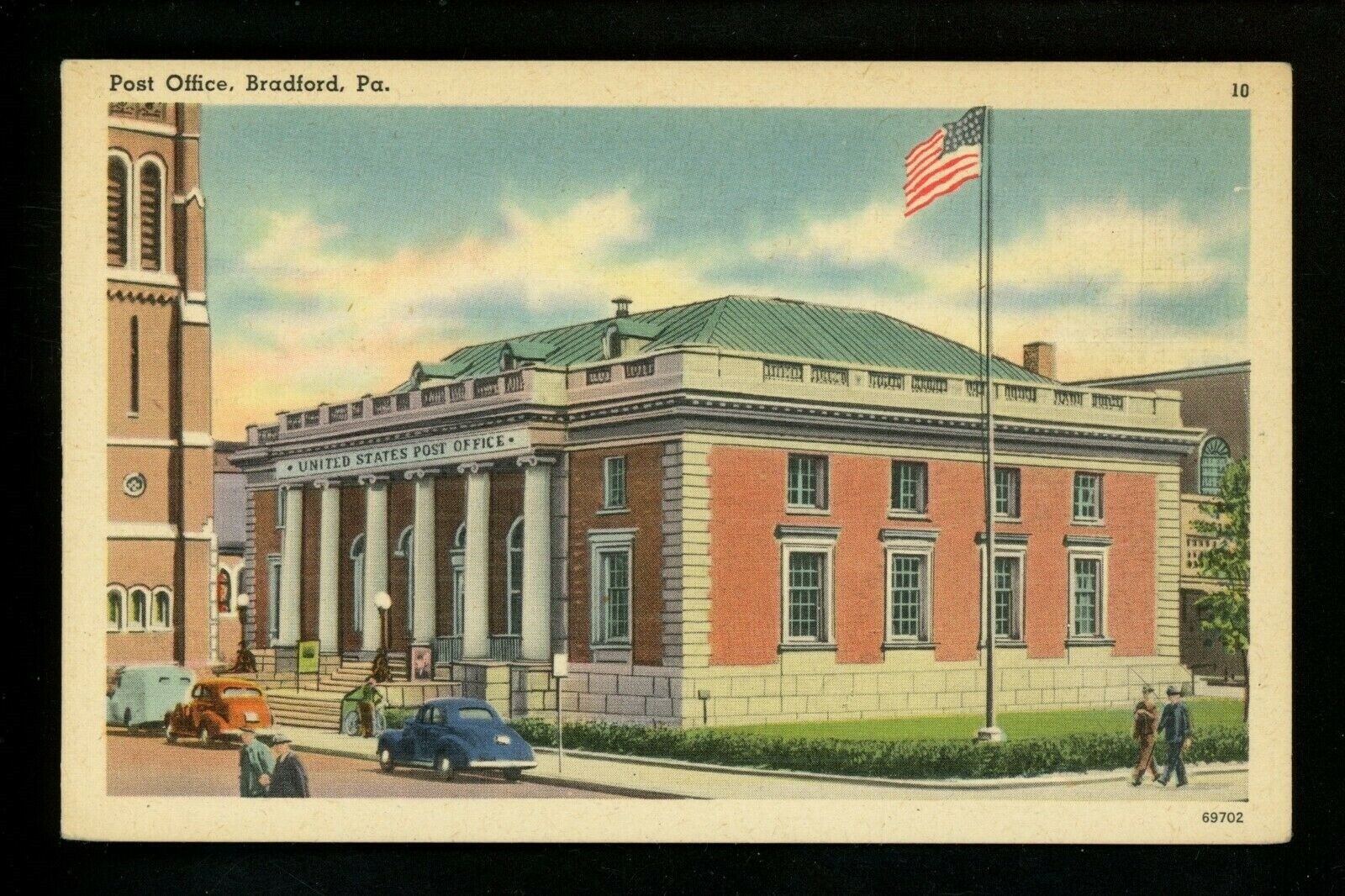 Post Office postcard Pennsylvania PA Bradford flag recruit sign church ...