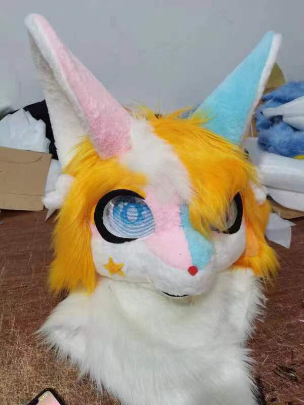 Fursuit Long Haired Husky Fox Mascot Custom Head Horn Party Fur Role ...