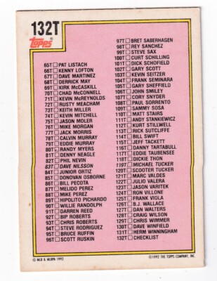 Checklist 1992 Topps Traded Baseball Card # 132T Unmarked | eBay