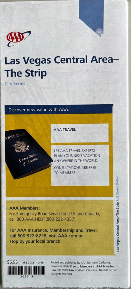 New AAA LAS VEGAS NEVADA CENTRAL AREA ROAD MAP City THE STRIP/CASINO ...