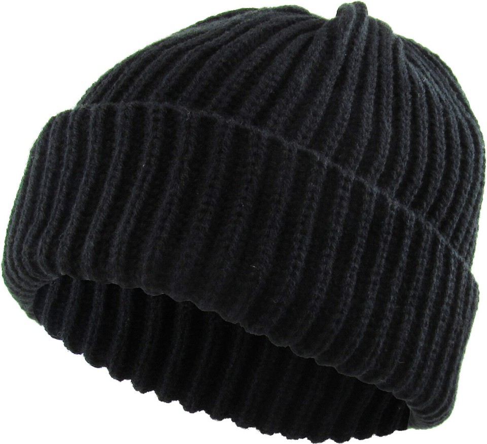 THICK Ribbed Beanie Knit Ski Cap Skull Hat Warm Solid Color Winter Cuff ...