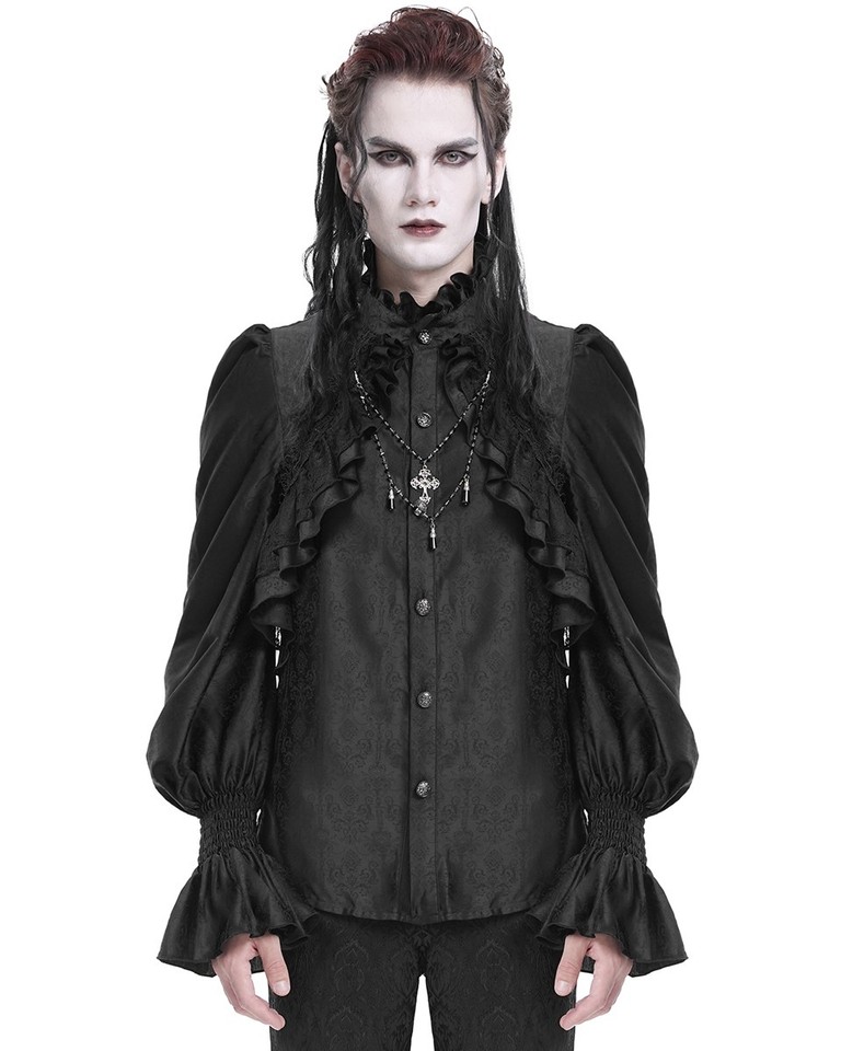 Camicia Da Uomo Gothica Vampiro Con Perline E Crocifisso In Jacquard ...