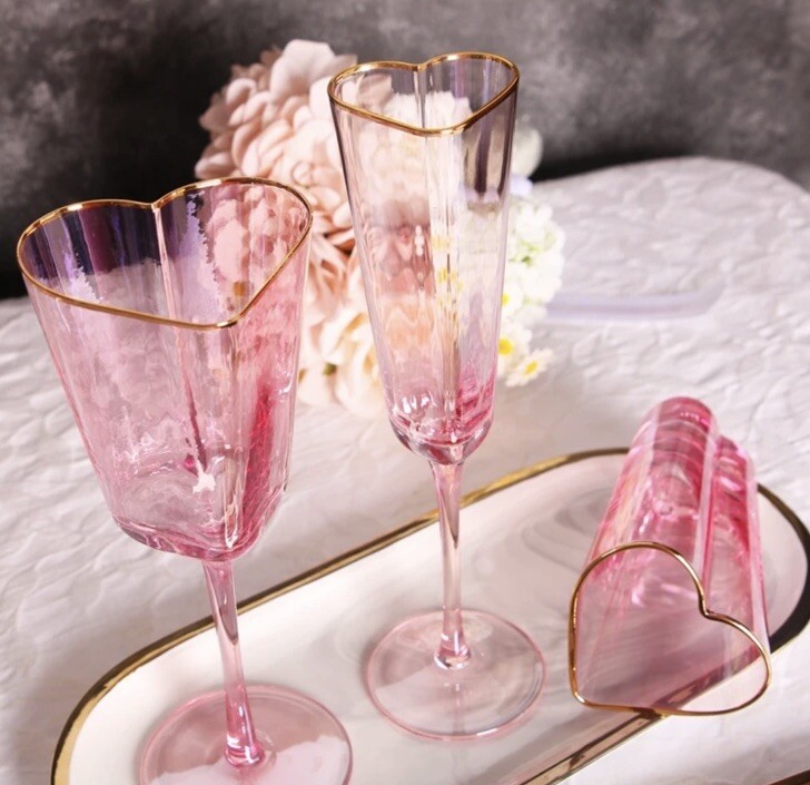 2 - Moon in Aries brand - Hand Blown- Pink Heart Shape-Gold Rim ...