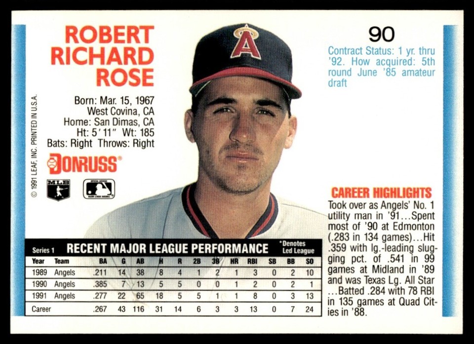 1992 Donruss #90 Bobby Rose California Angels | eBay
