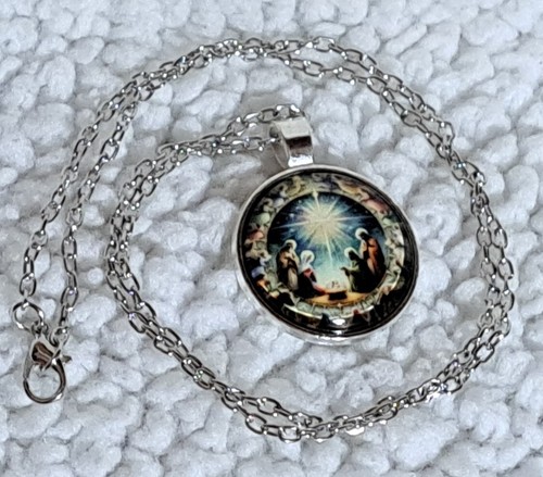 Nativity Necklace Jesus Metal Pendant 1" Chain 20" Religious Christian ...