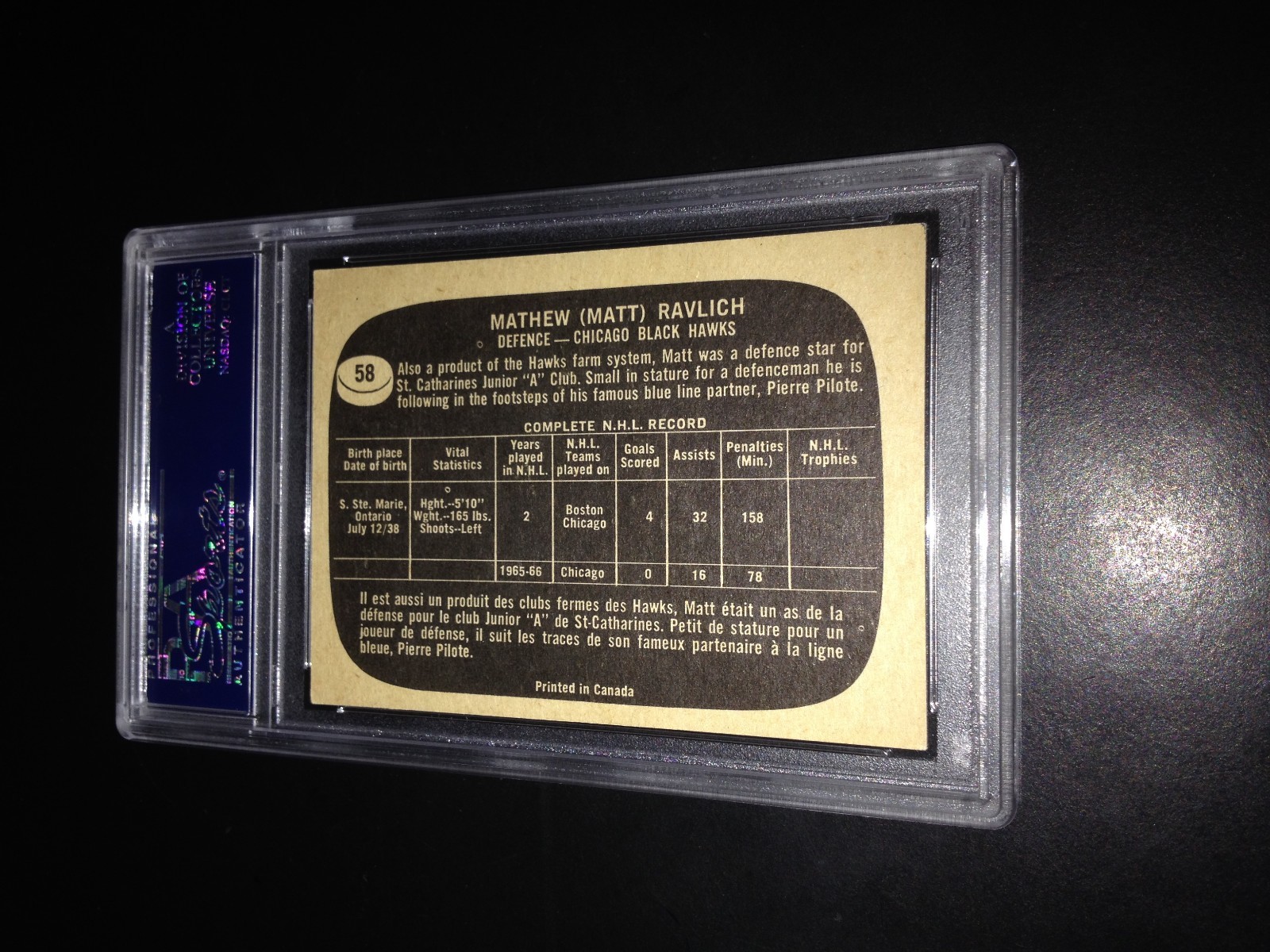 Matt Ravlich Signed 1966-67 Topps Blackahwks Card PSA Slabbed #21386122 ...