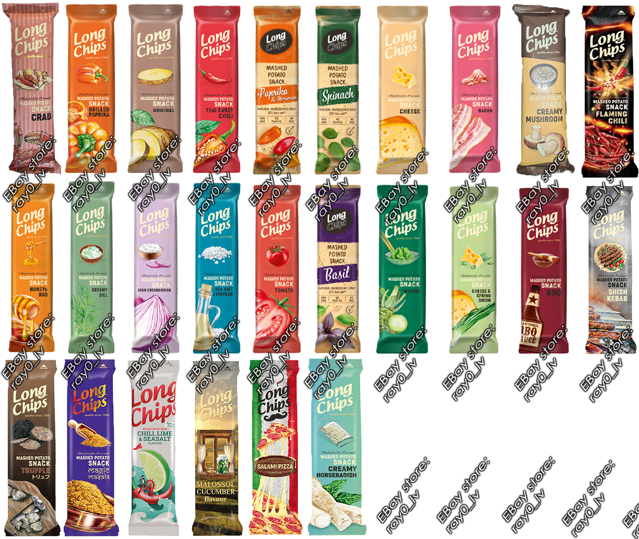 LONG CHIPS Latvian Mashed Potato Snack European Multiple Flavours ...