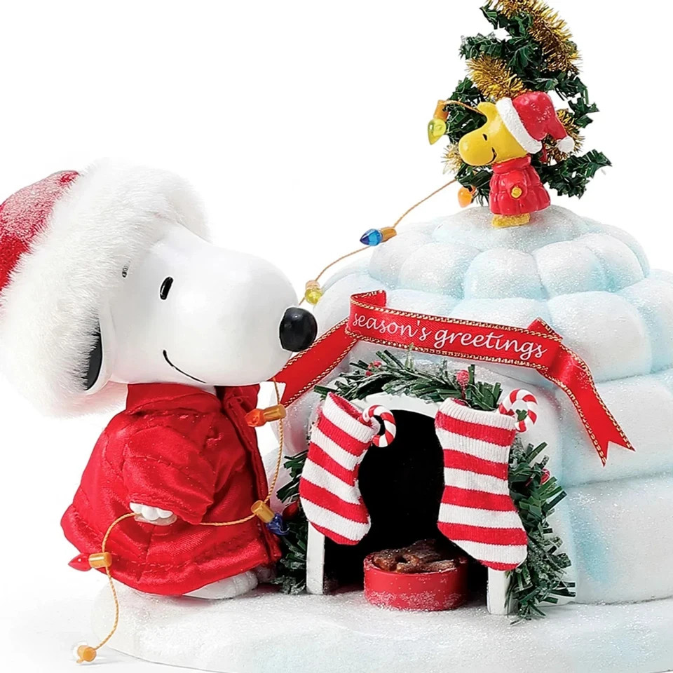 Snoopys Puffer Igloo Peanuts Woodstock and Snoopy Christmas 9" Figurine ...