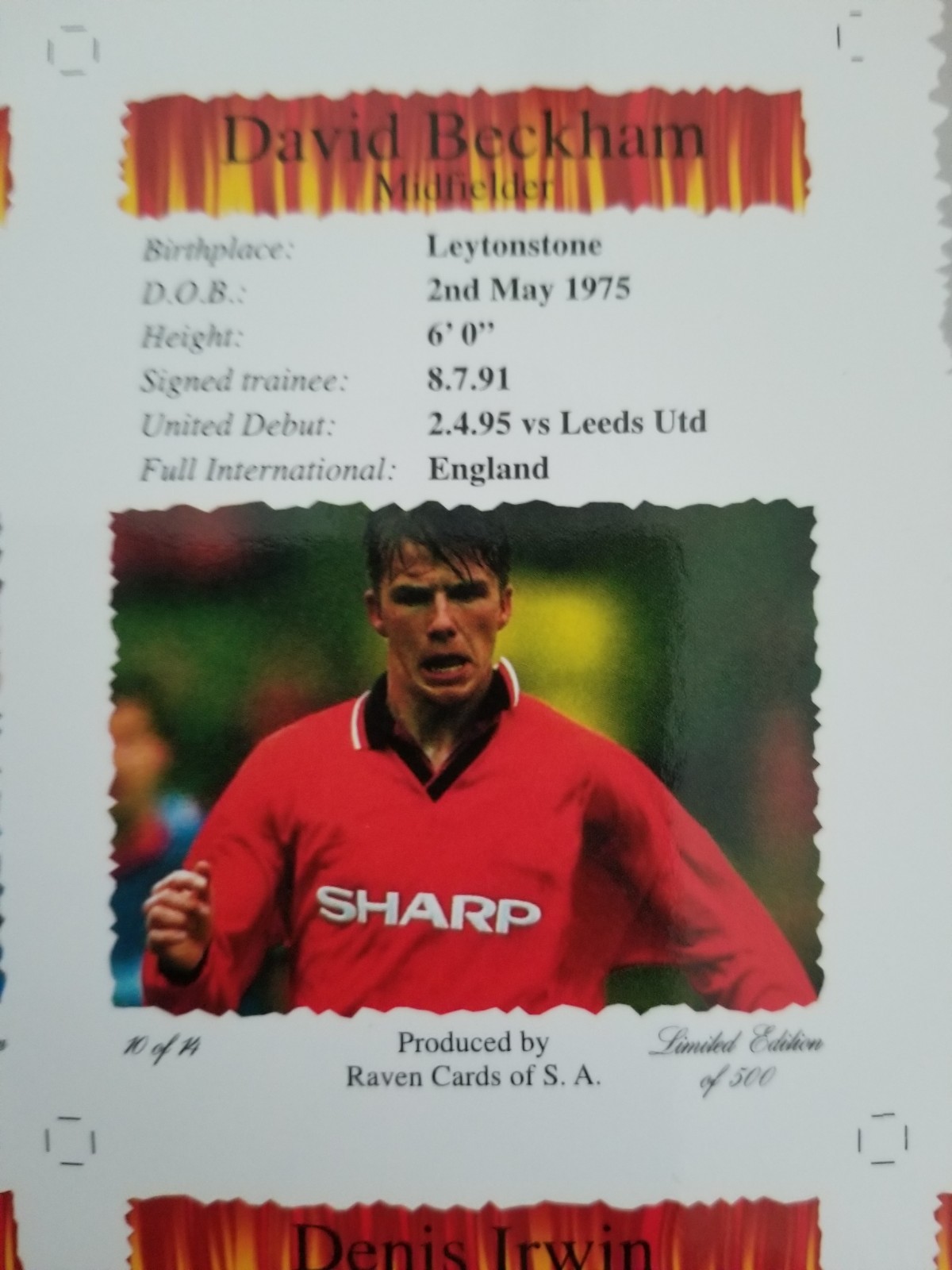 1995 RAVEN RED DEVILS UNCUT SHEET DAVID BECKHAM ROOKIE CARD (only 500 ...