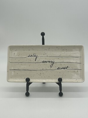 Demdaco SALTY SAVORY SWEET Ivory Glossy Speckled Ceramic Tray w/ Black ...