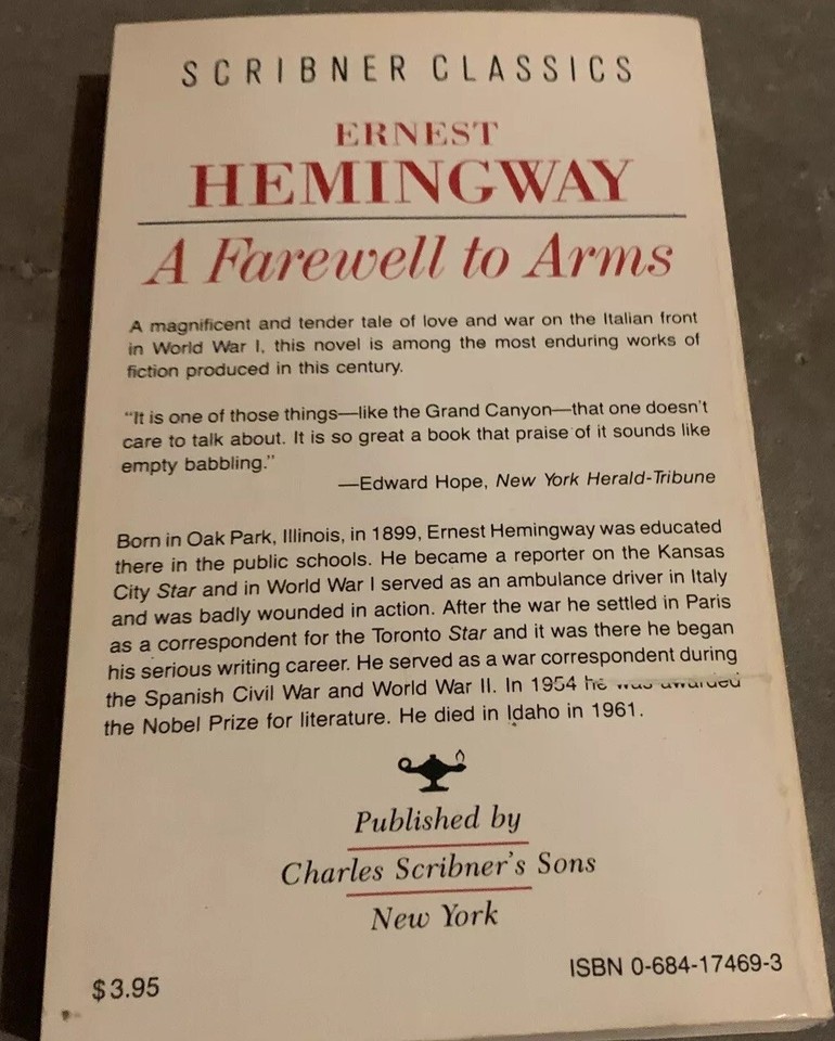 A Farewell to Arms Ernest Hemingway Scribner's Vintage PB Book Classics Burns | eBay