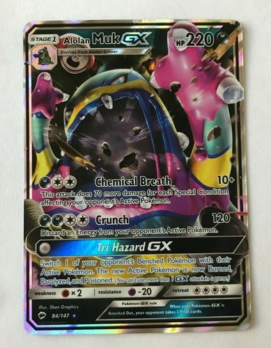 Alolan Muk GX 84/147 Ultra Rare Burning Shadows Pokemon Card TCG - Pack ...