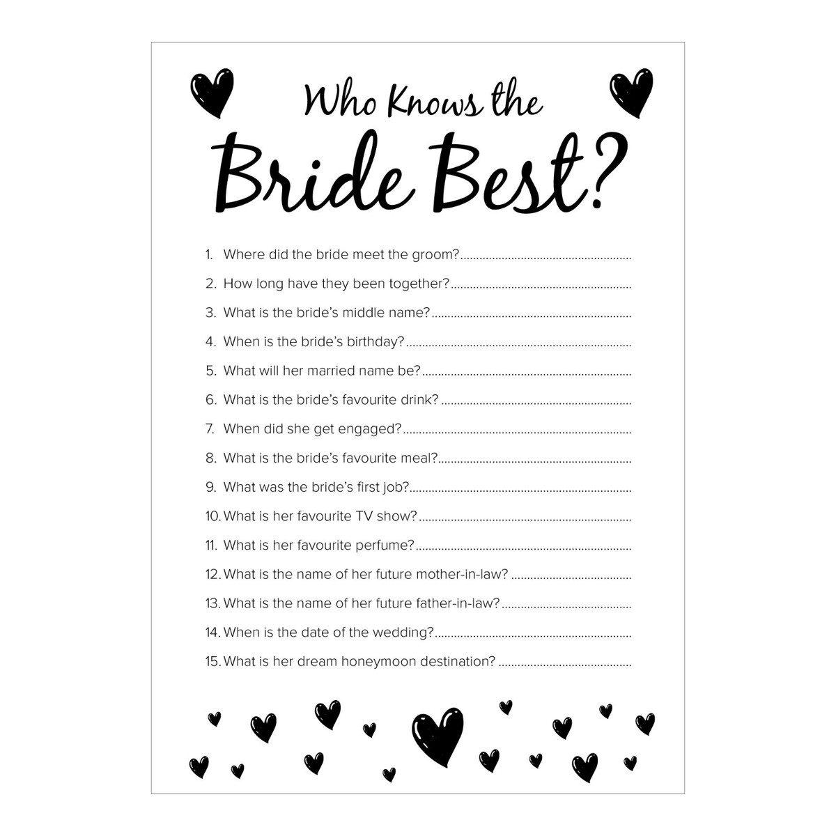 Who Knows Bride Best Bridal Shower Game 25 Cute Flowers How Well Do