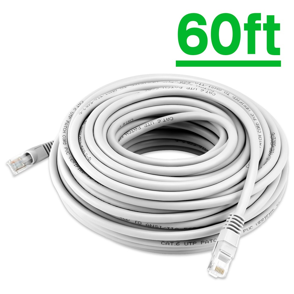 Cat6 Ethernet Cable RJ45 Network Cord Internet White Patch 6/10/25/60 ...