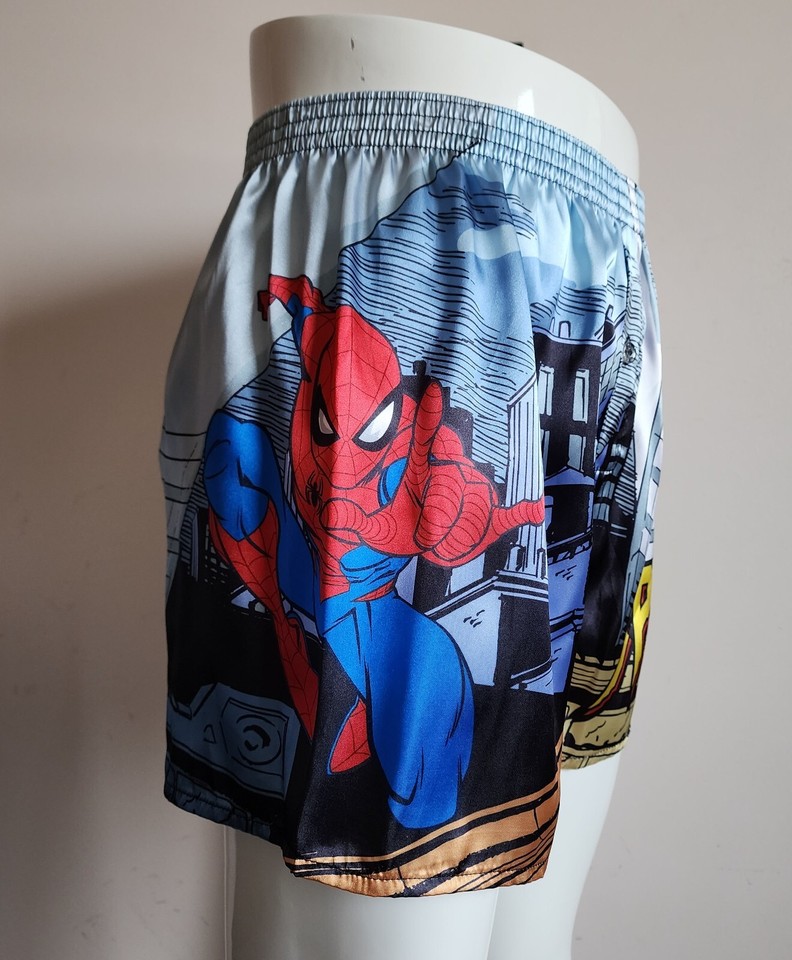 Marvel Comics Spider-Man Mens Building Printed Satin Boxer Shorts Size ...