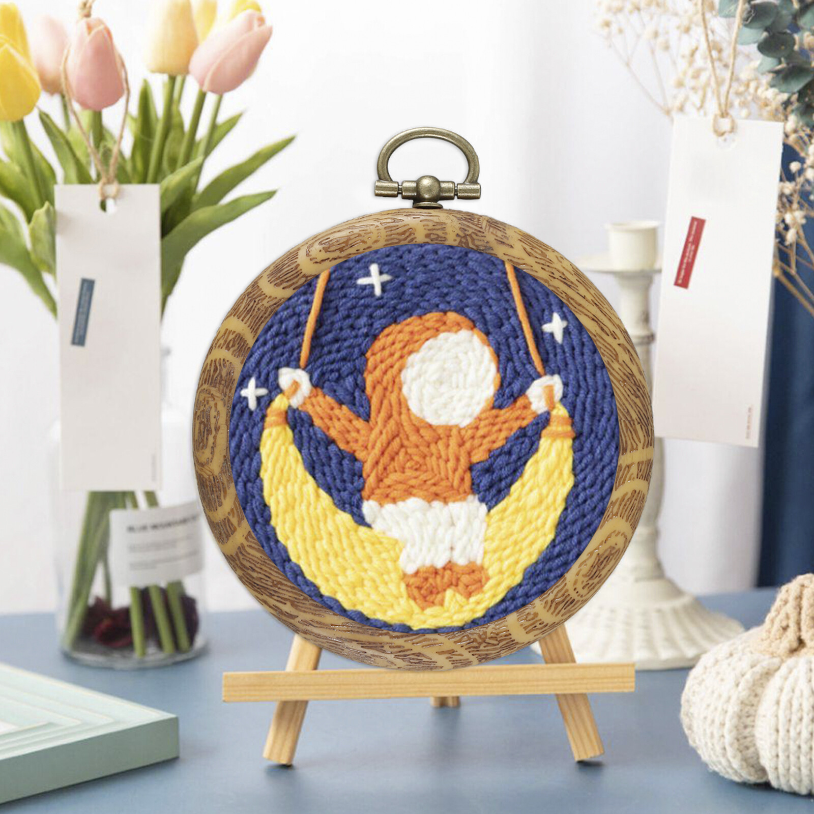 10Pcs Round Embroidery Hoop Imitated Wood Embroidery Display Frame ...