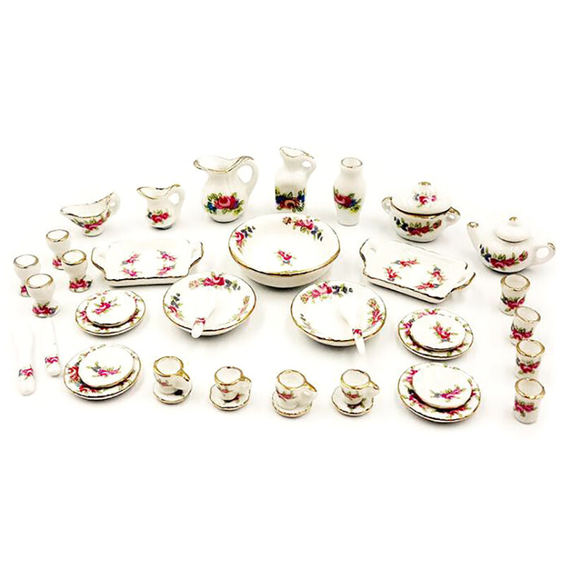 40pcs/set DollHouse 1:12 Scale Miniature Tableware Porcelain China Tea ...