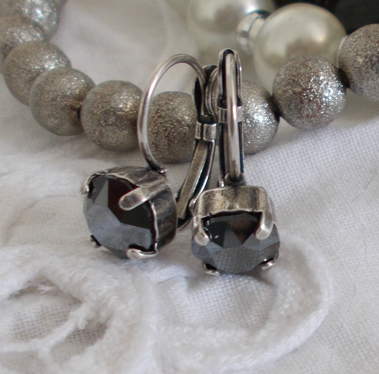 8mm Cup Chain GRAY/ANTIQUE SILVER Leverback Drop EARRINGS~Swarovski ...