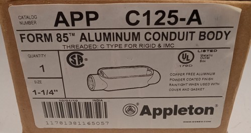 1 NEW APPLETON C125-A FORM 85 ALUMINUM CONDUIT BODY NIB ***MAKE OFFER ...