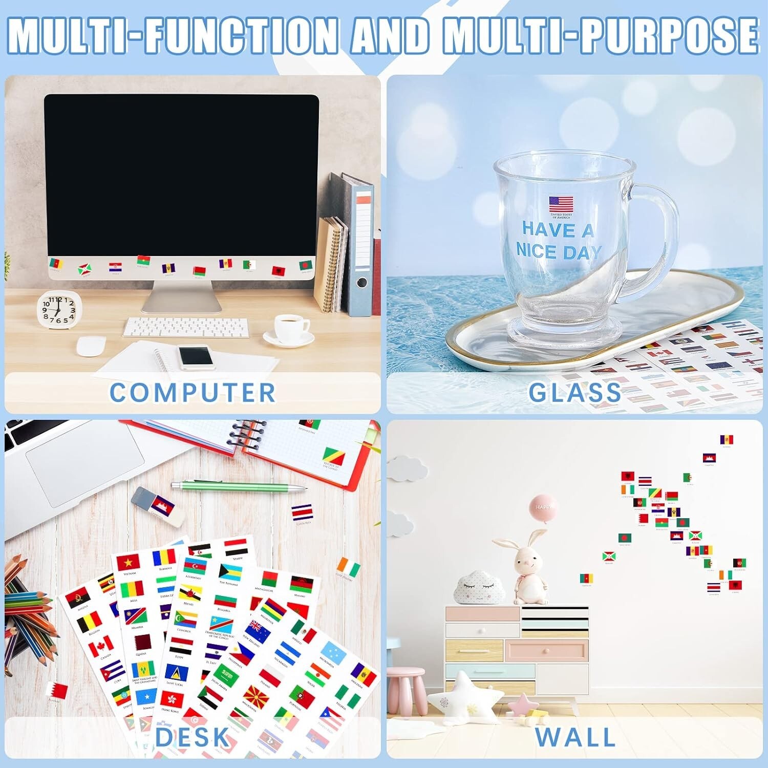 384 Pieces World Flag Stickers Assorted Country Flag Stickers Flags of ...