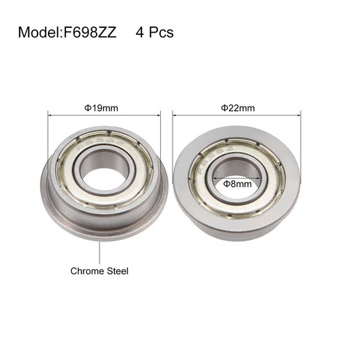4pcs F698ZZ Flanged Ball Bearing Shielded Chrome Steel Flange Rip ...