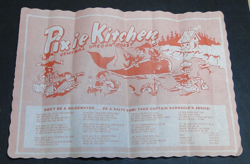 Pixie Kitchen Vintage Paper Placemat, Lincoln City Oregon | eBay