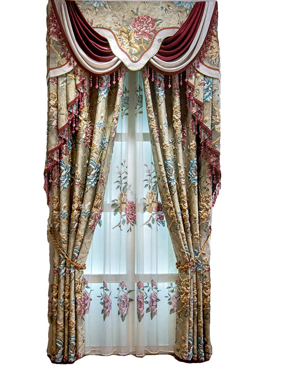 luxury European embroider relief thick shade window valance curtain ...
