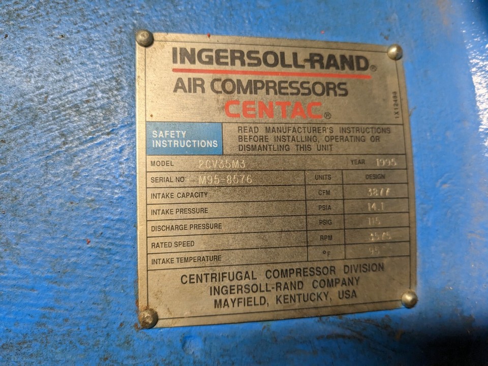 1995 INGERSOLL RAND CENTAC 2CV35M3 800HP CENTRIFUGAL COMPRESSOR ...