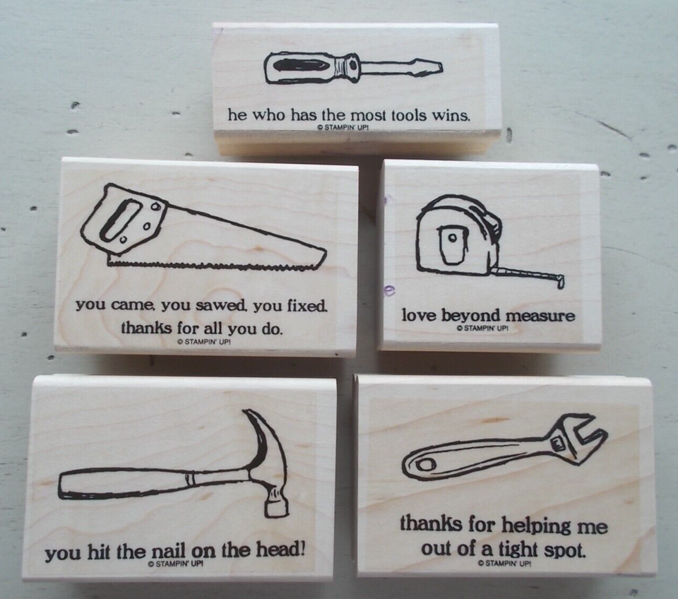 Stampin' Up! Totally Tool Rubber Mounted Stamps Hammer Saw Screwdriver ...