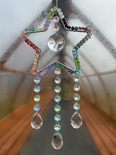 New Handmade Rainbow Multi STAR Glass Beads Crystal Suncatcher Window ...