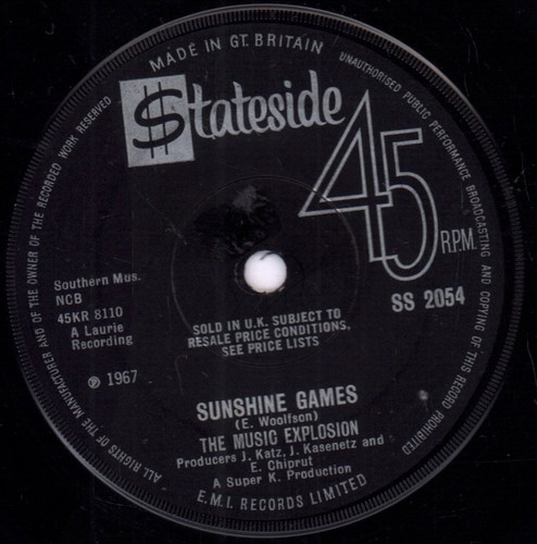 Music Explosion Sunshine Games 7" vinyl UK Stateside 1967 solid label ...