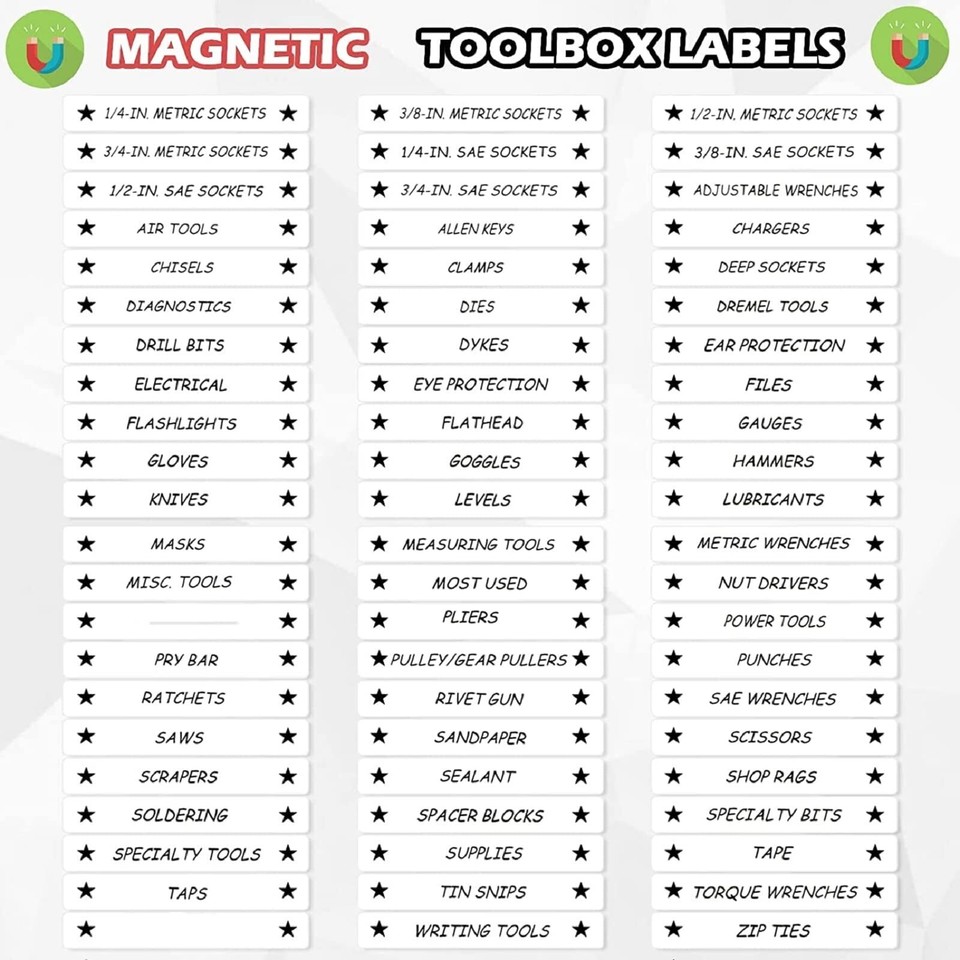 66 Pcs Magnetic Tool Box Labels Tool Chest Organizer Stickers for ...