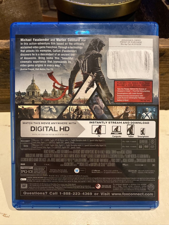 Assassin's Creed Blu-ray / DVD 2 Disc Combo Michael Fassbender Free ...