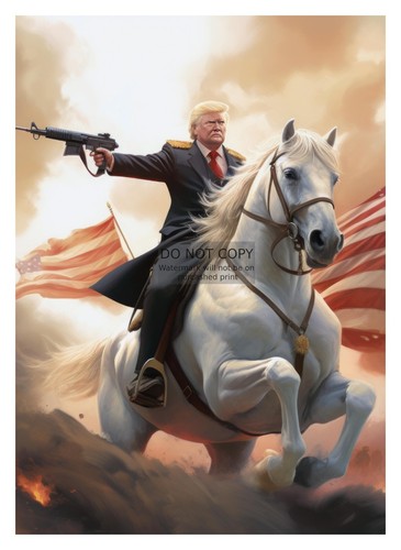 PRESIDENT DONALD TRUMP RIDING A WHITE STALLION PATRIOTIC 5X7 AI PHOTO ...