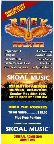 1995 Rock The Rockies Musik Festival Unbenutzt Konzert Ticket Denver ...
