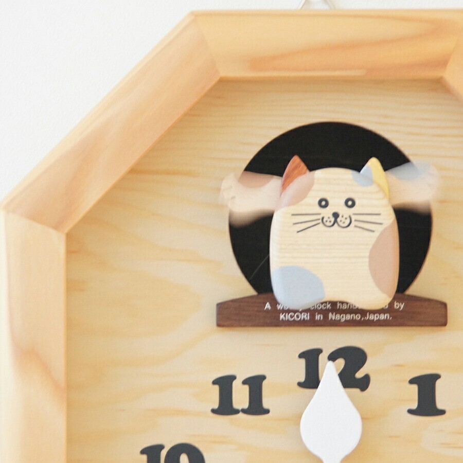 KICORI Wooden Clock Calico Cat Cuckoo Clock W260 x H360 x D90mm analog ...