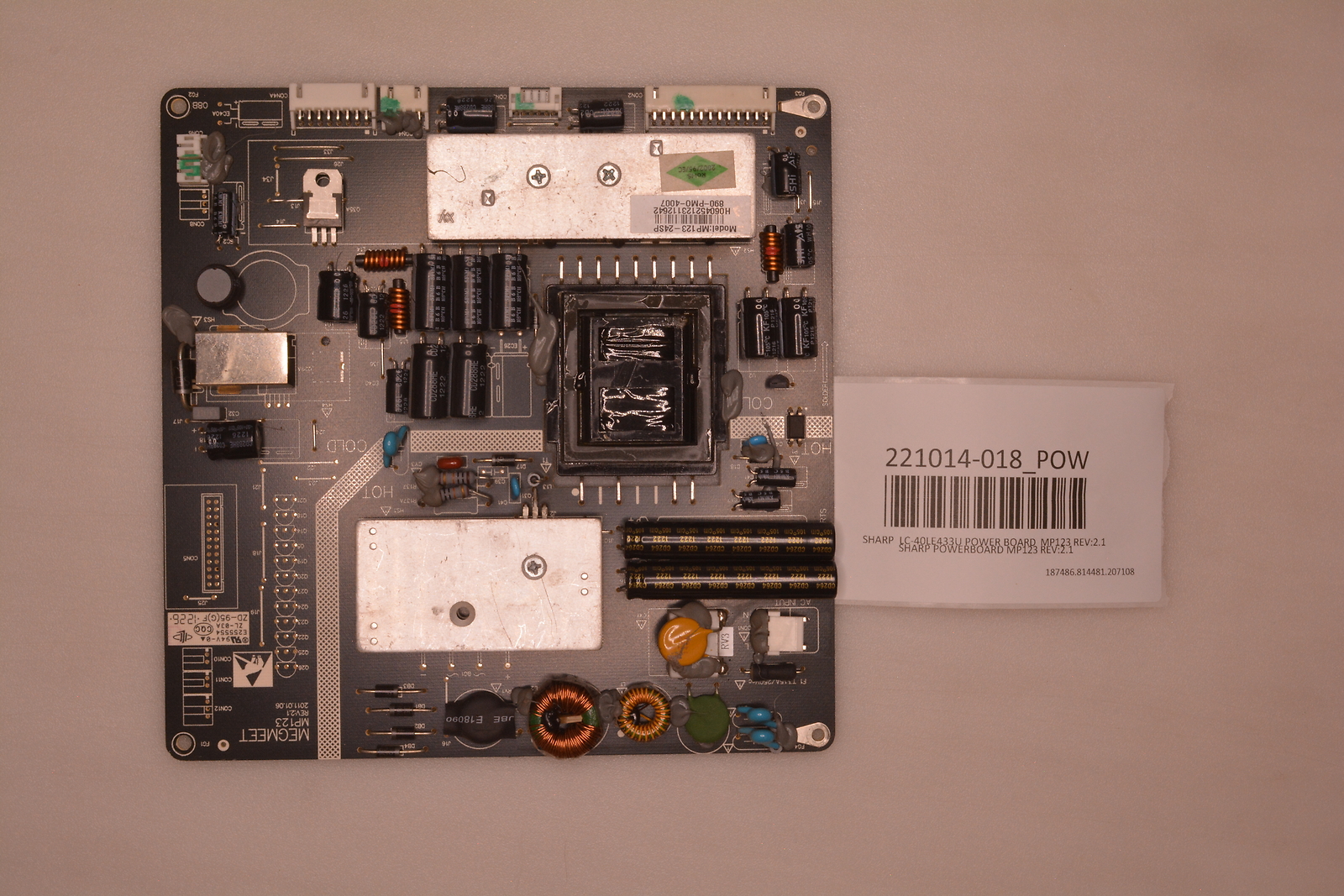 SHARP LC-40LE433U POWER BOARD MP123 REV:2.1SHARP POWERBOARD MP123 REV:2 ...